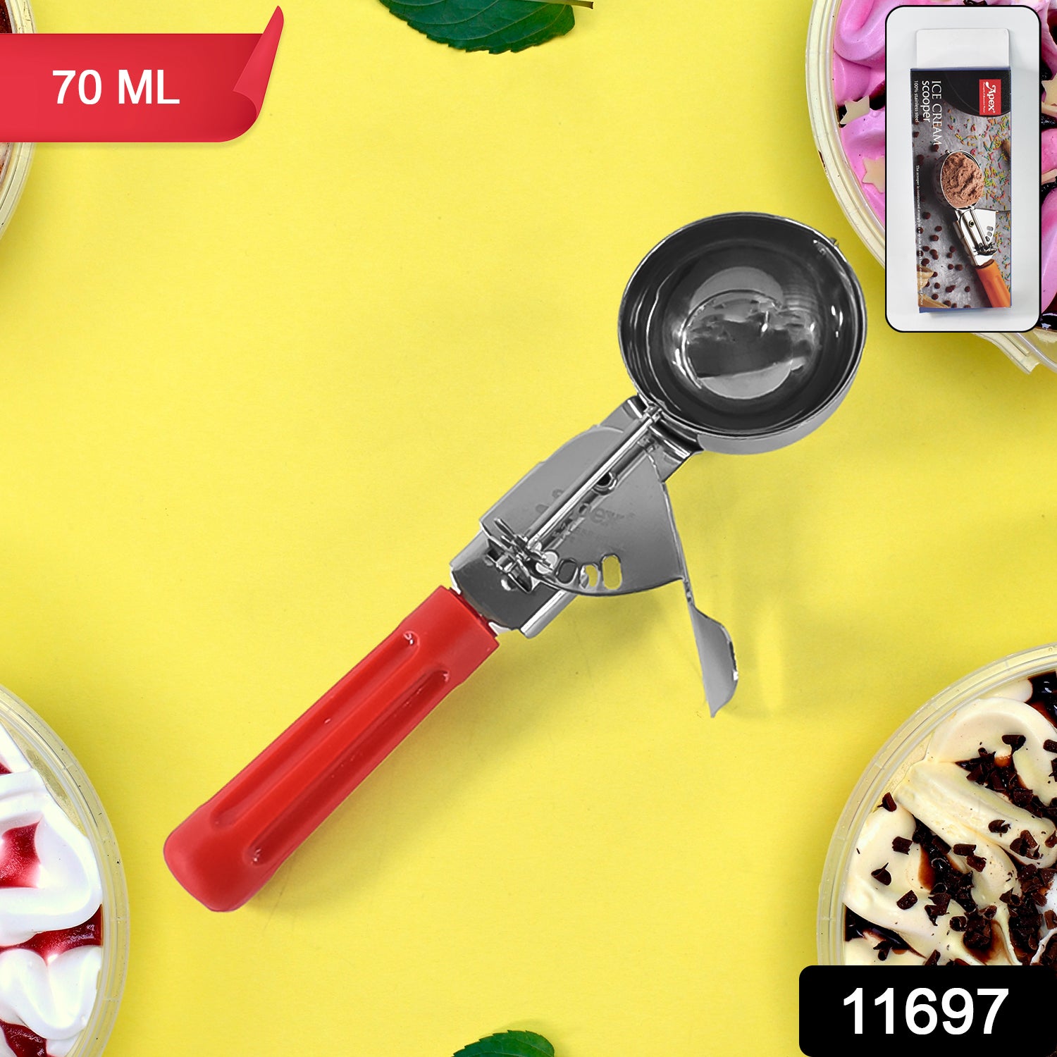 Apex Ice Cream Scoop 70 Ml Stainless Steel Head With Ergonomic Handle ...